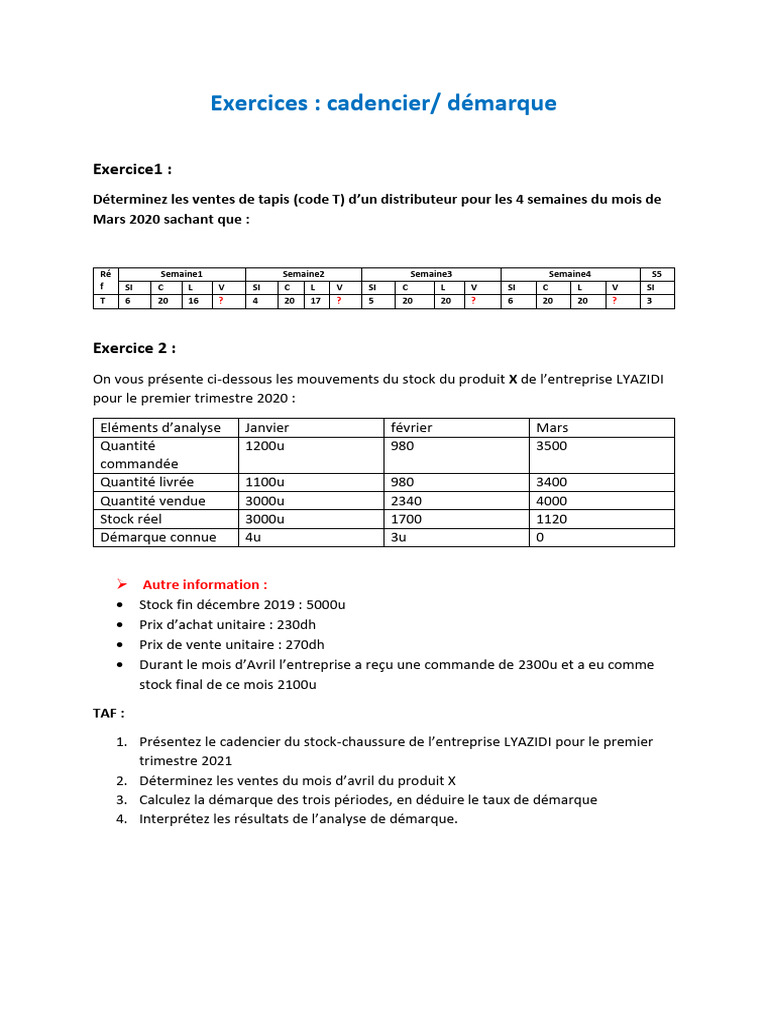 Exercice Cadencier Démarque | PDF