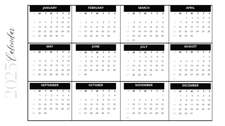 Black and White 2025 2026 Year Monthly Calendar | PDF
