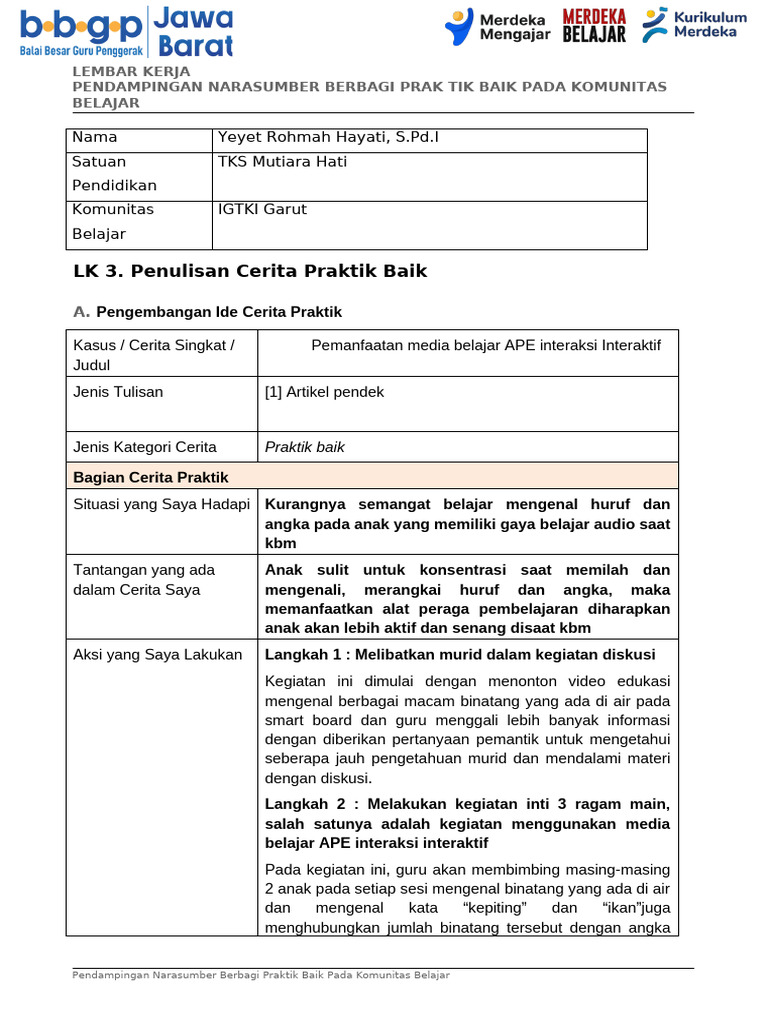 LK 3 Penulisan Cerita Praktik Baik | PDF