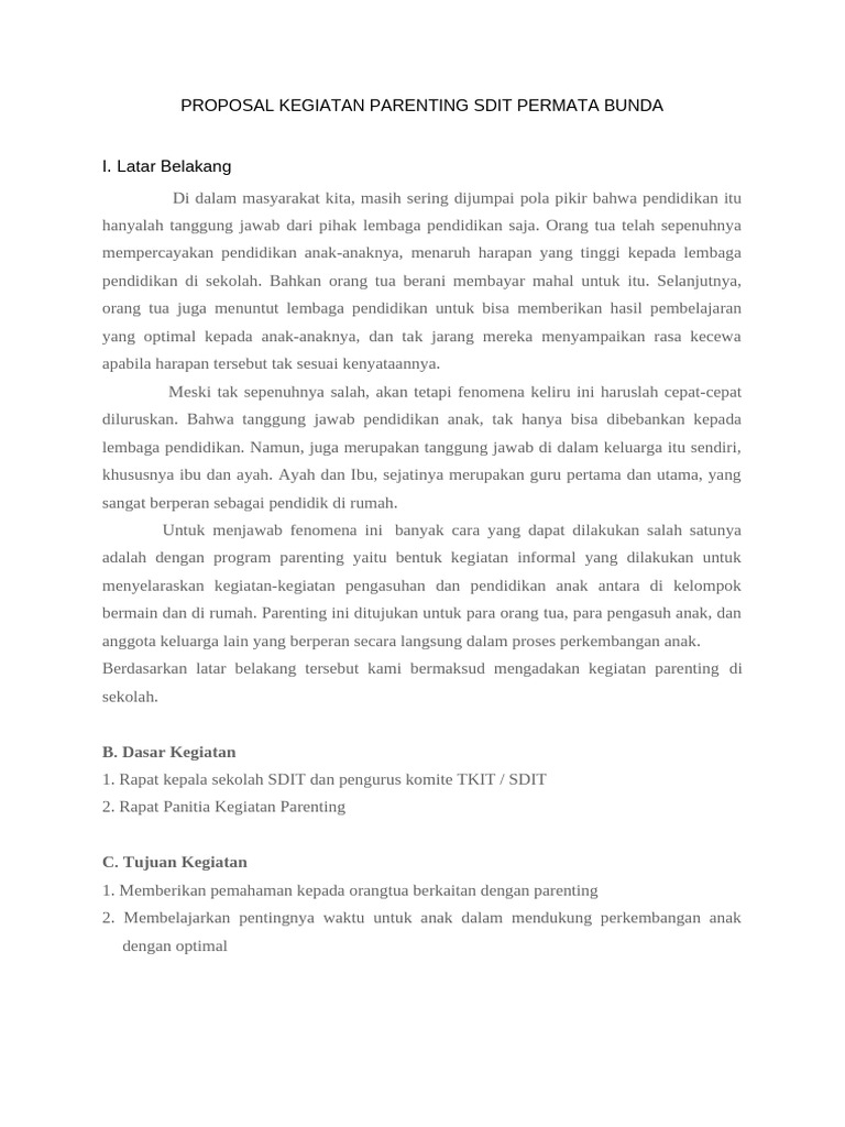 Proposal Kegiatan Parenting Sdit Permata Bunda | PDF