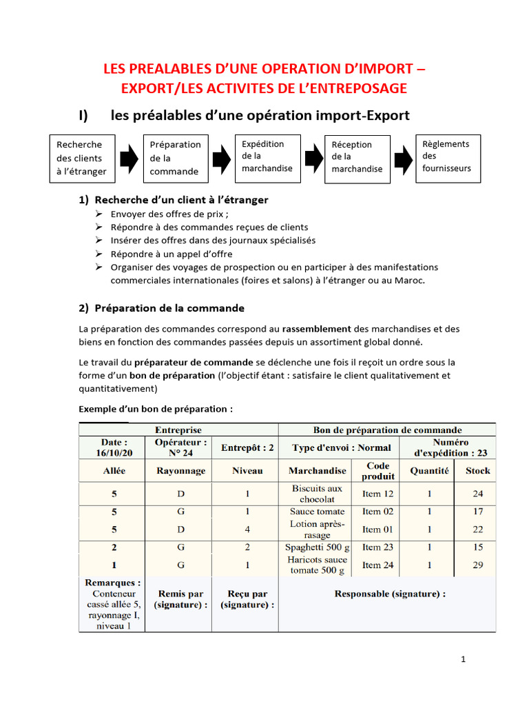 Préalables Import Export | PDF
