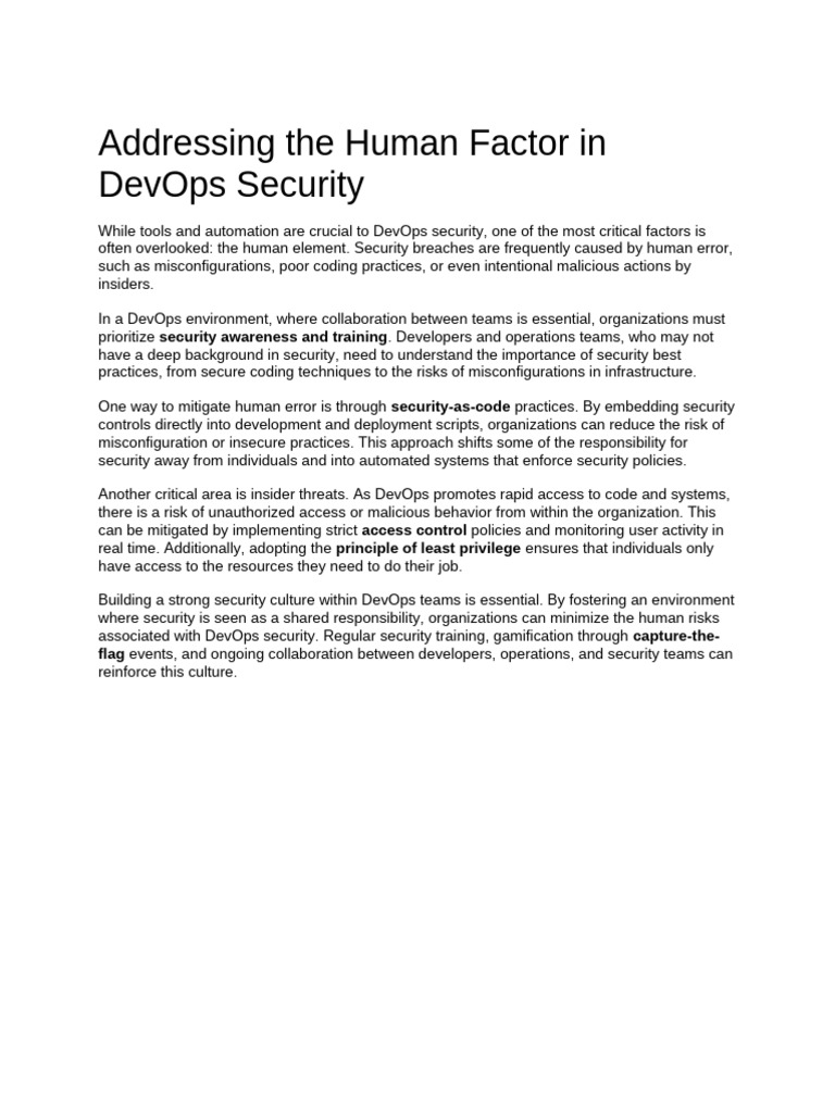 Addressing The Human Factor in DevOps Security | PDF
