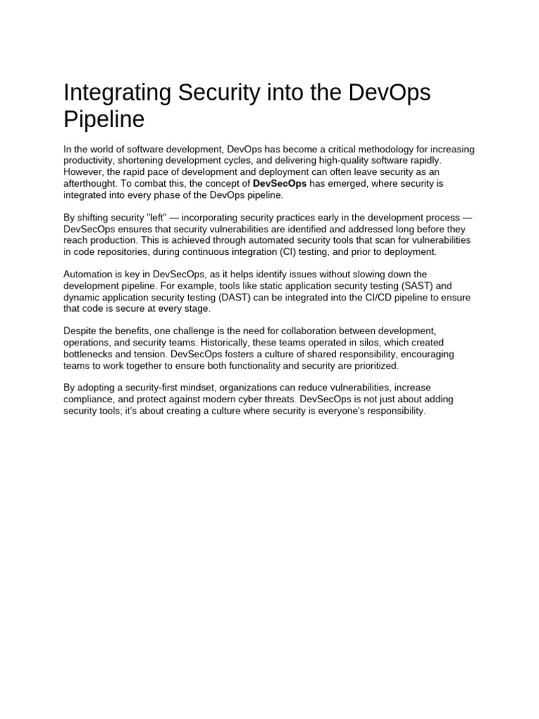 Integrating Security Into The DevOps Pipeline | PDF