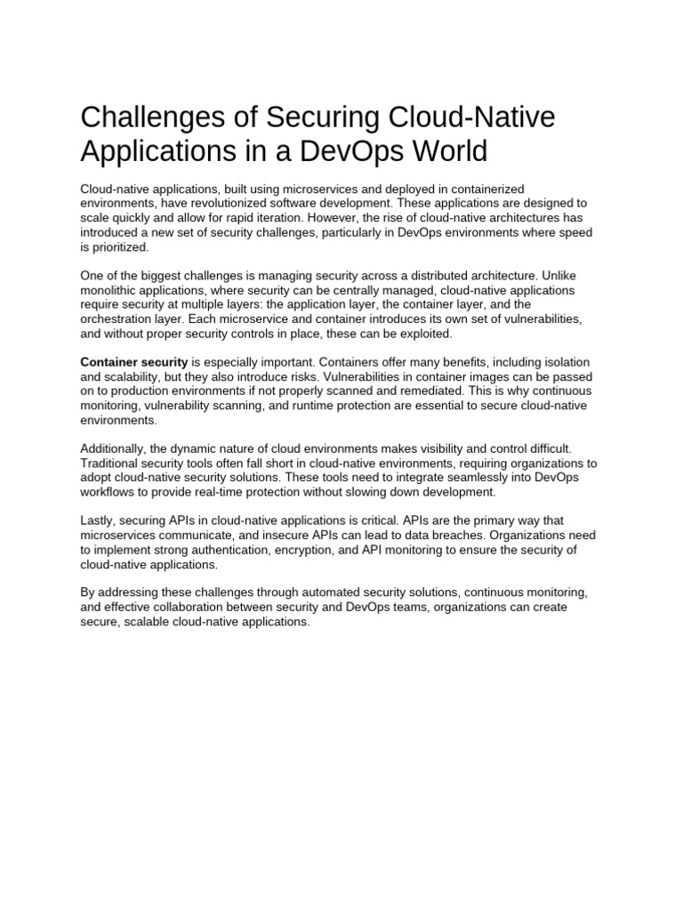 Challenges of Securing Cloud-Native Applications in A DevOps World | PDF