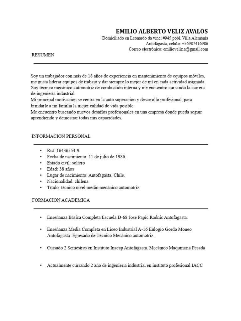CV Emilio Veliz Avalos | PDF