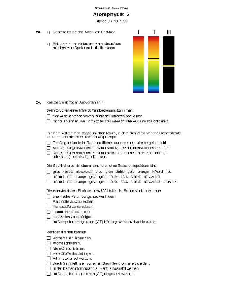 Atomphysik 2 - Klasse 9-10 Energie 23-24 | PDF