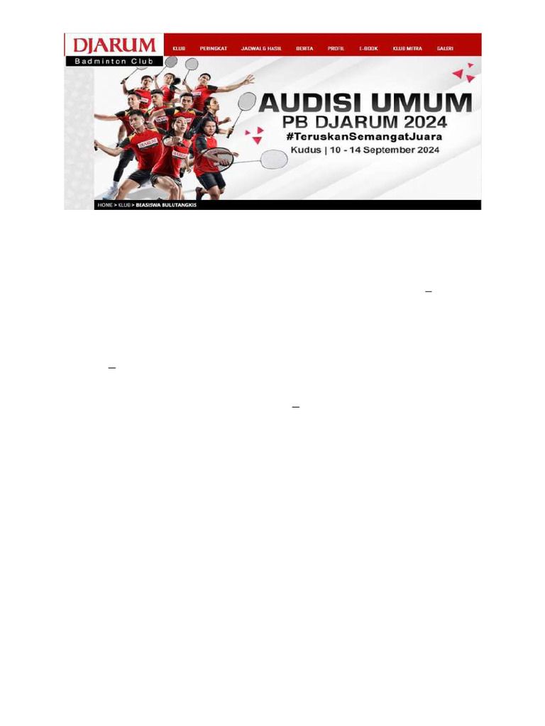 Pendaftaran Online Audisi Djarum 2024 | PDF