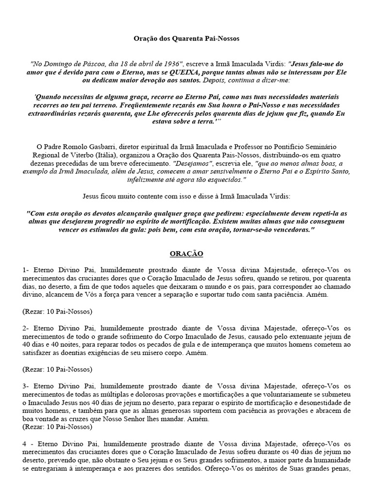 Oração Dos Quarenta Pai Nossos | PDF