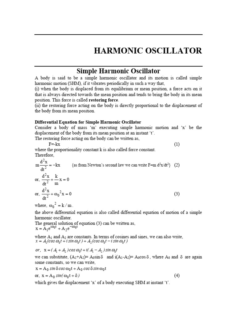 Harmonic Oscillator | PDF