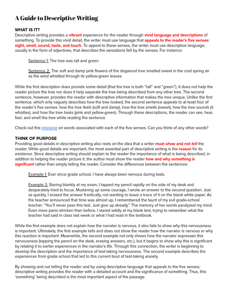 A Guide To Descriptive Writing | PDF