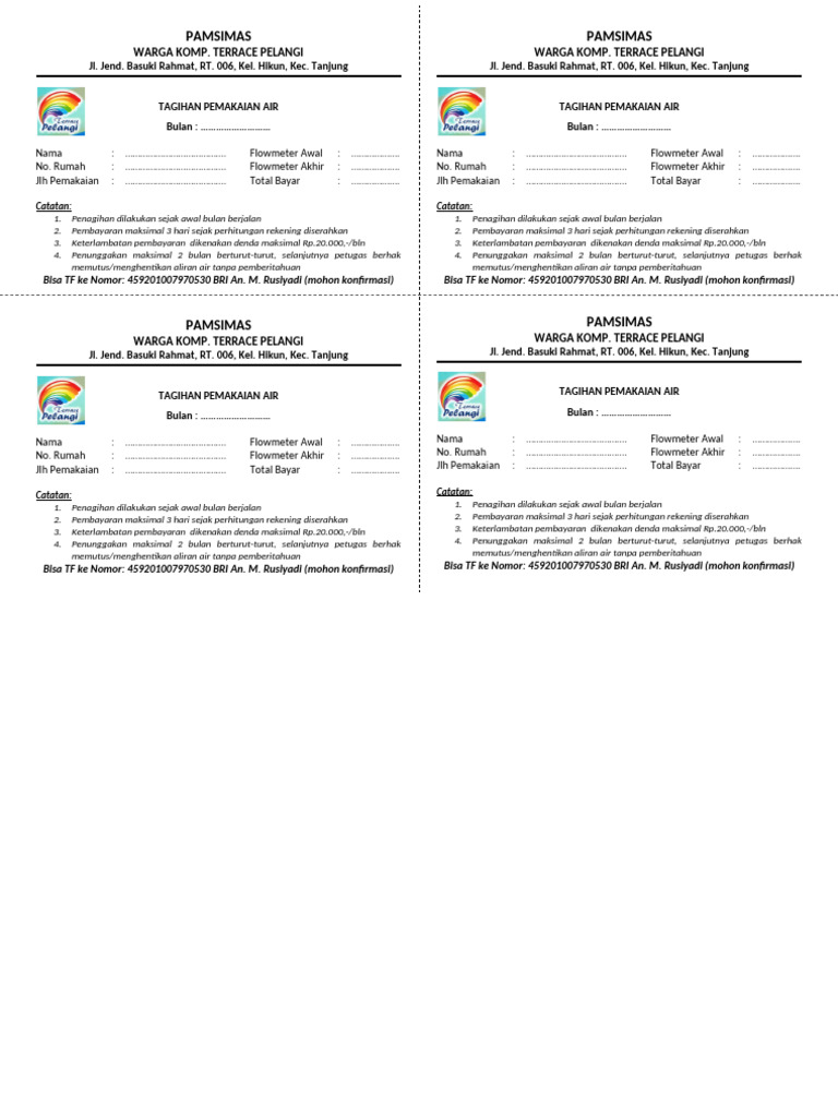 Form Tagihan Pamsimas | PDF