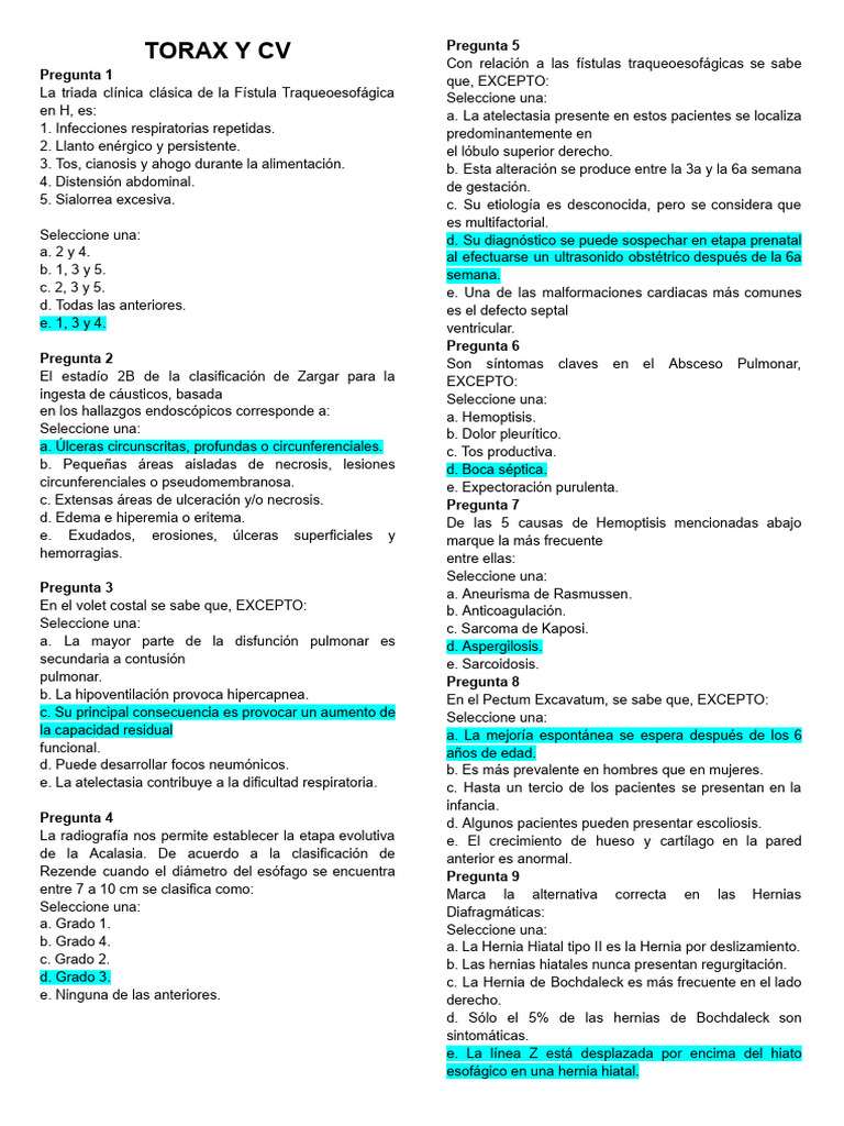 Banco de Preguntas de CX de Torax y CV | PDF | Cáncer de mama | Tos