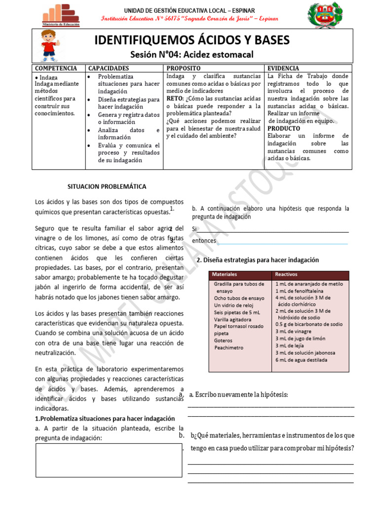 Ficha de Trabajo Acidos y Bases | PDF