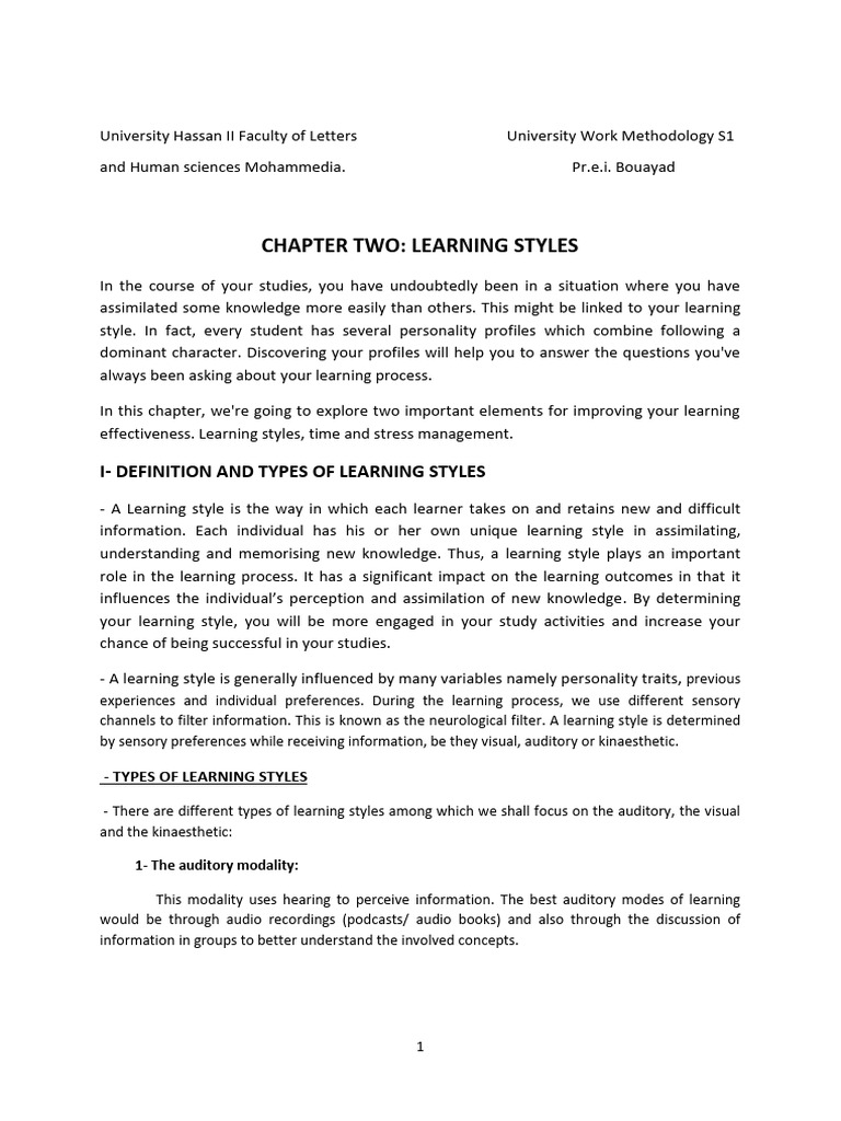 CHAPTER TWO LEARNING STYLES | PDF