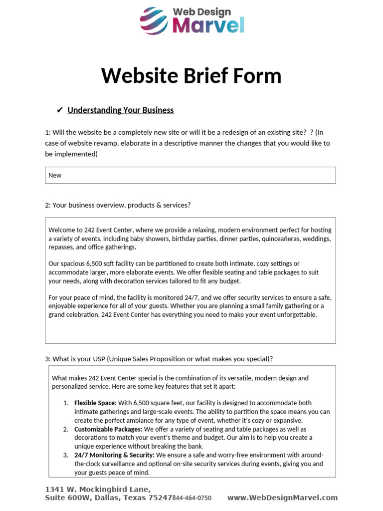 Website Brief Form (Stephen Eldridge) | PDF