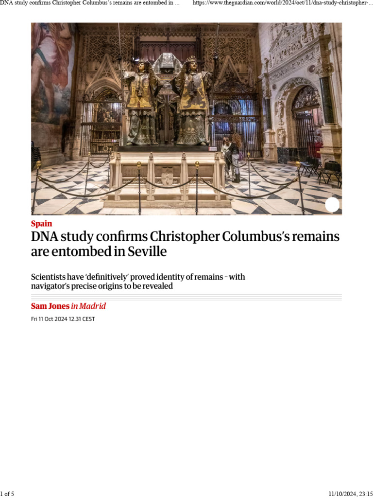 Columbus's DNA Confirms Seville Burial | PDF | Christopher Columbus ...