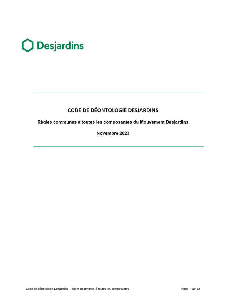 Code Déontologie Desjardins | PDF