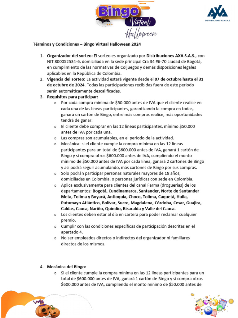 Terminos y Condiciones Bingo Virtual - 7 Al 31 de Octubre Del 2024 ...
