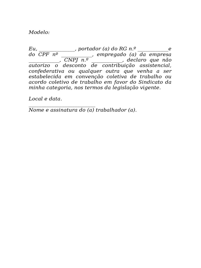 Modelo de Carta Sindicato | PDF
