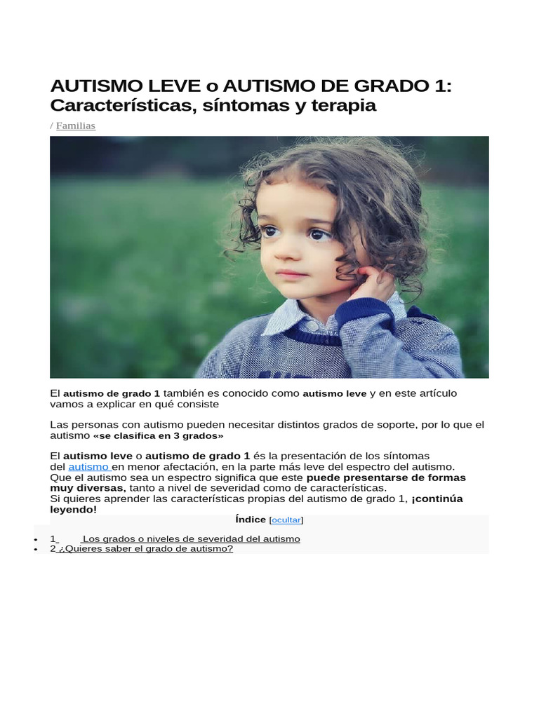 AUTISMO LEVE o AUTISMO DE GRADO 1 | PDF