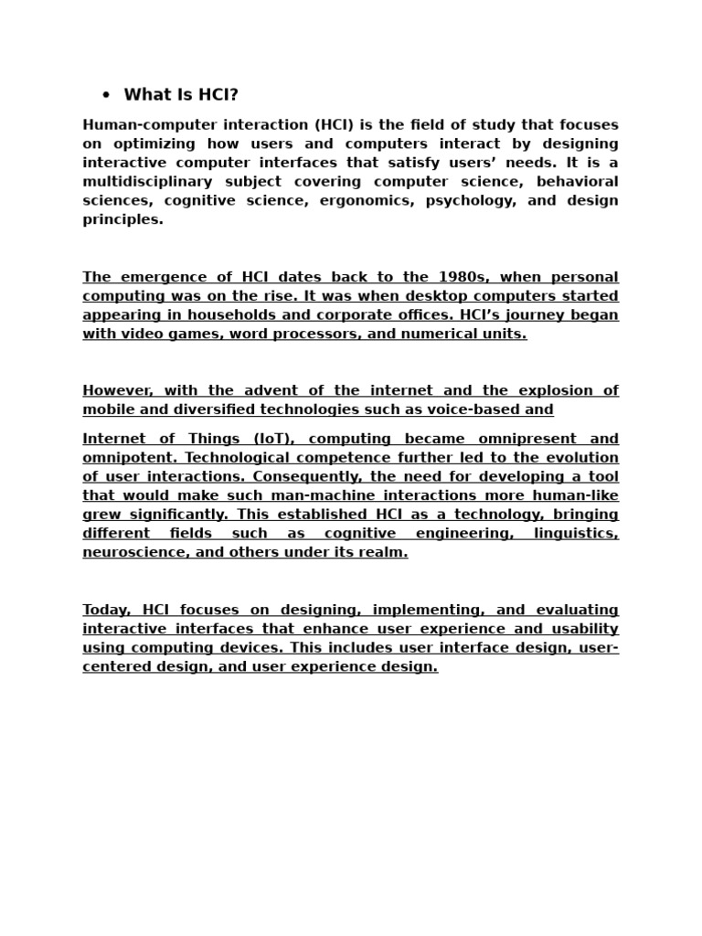 Computer Science Intro To HCI | PDF