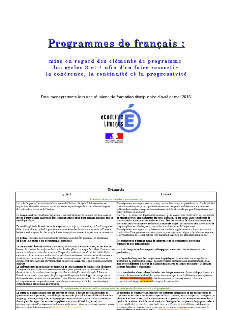 02 Programmes de Francais | PDF