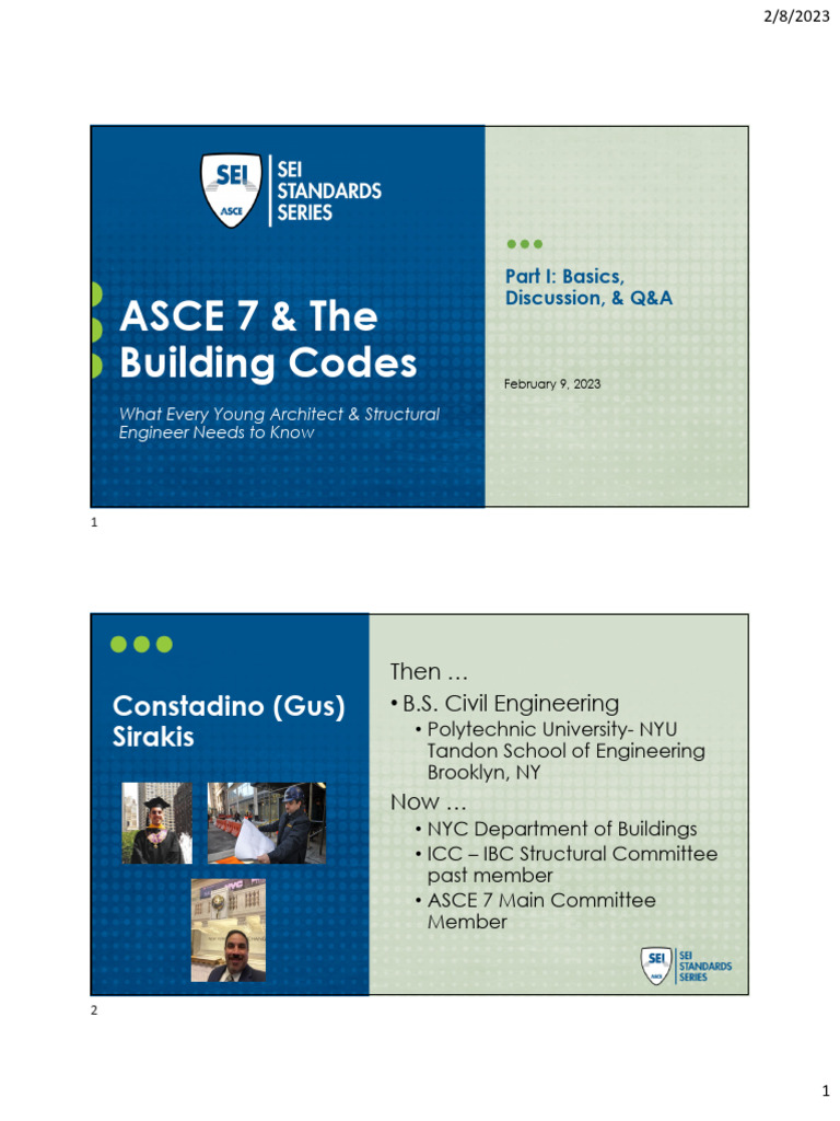 SEI Standards Series 2023 - ASCE 7 and The BLDG Codes Part I Handout ...