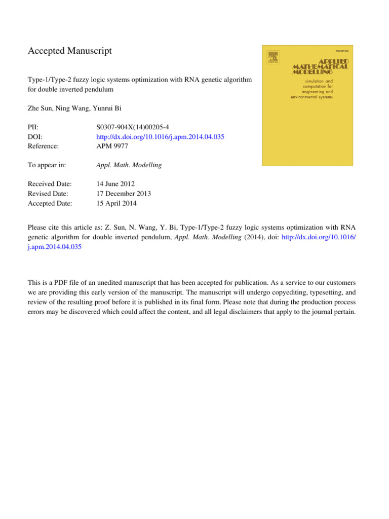 Type-1 - Type-2 Fuzzy Logic Systems Optimization With RNA Genetic ... Type-1 - Type-2 Fuzzy Logic Systems Optimization With RNA Genetic ...