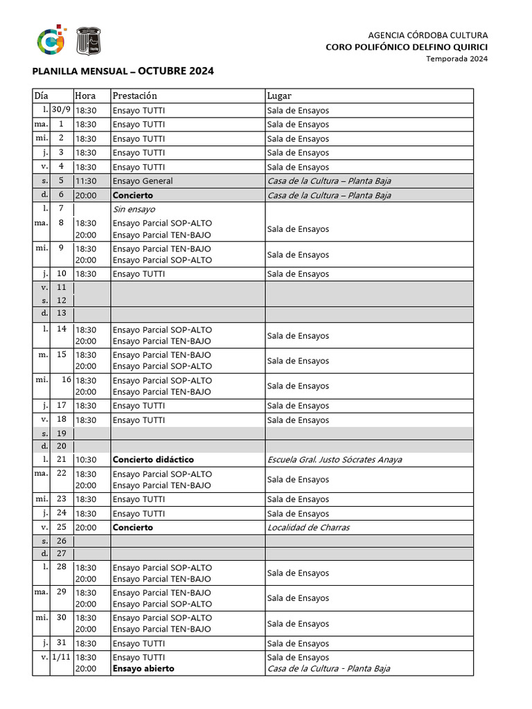 10 - Planilla Mensual OCTUBRE 2024 | PDF