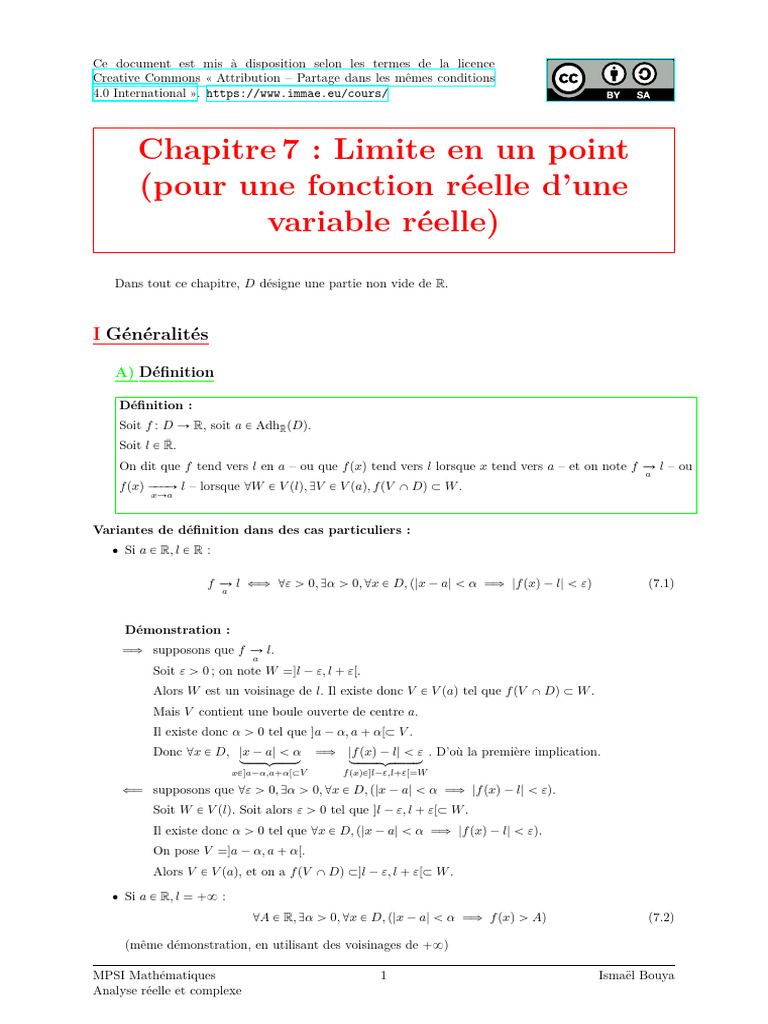 Limite en Un Point (Pour Une Fonction Réelle À Une Variable Réelle) | PDF