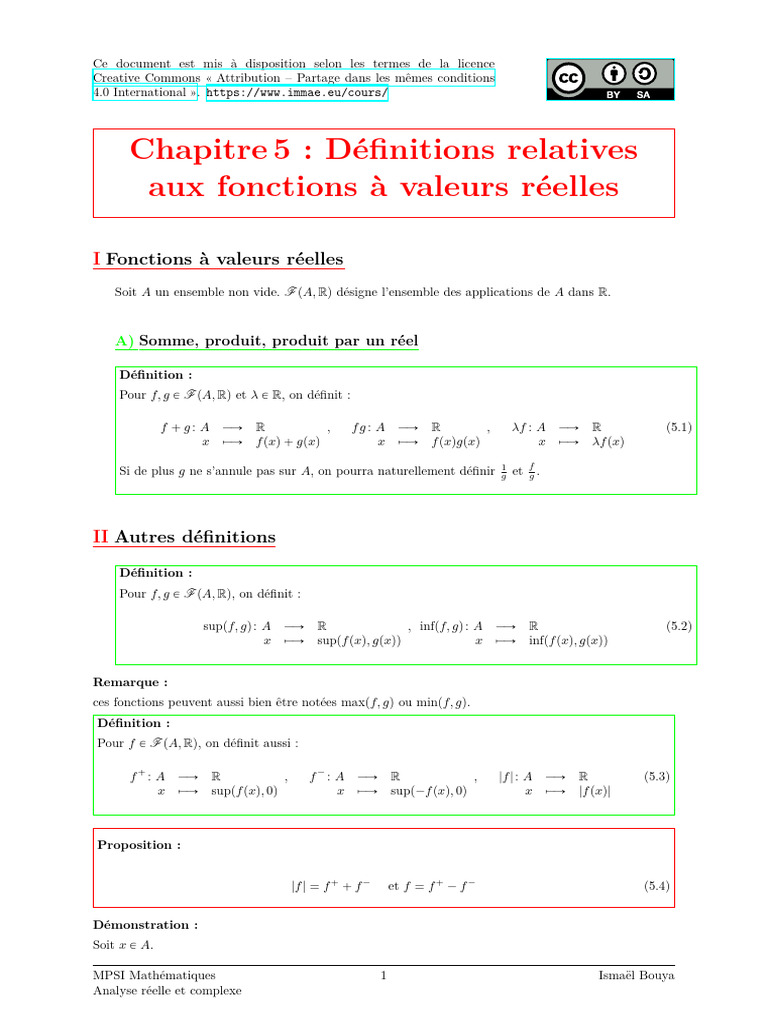 Définitions Relatives Aux Fonctions À Valeurs Réelles | PDF