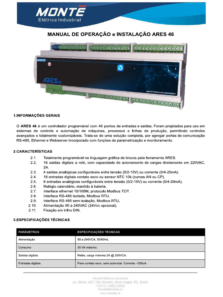 Manual de Operação - Ares 46 | PDF