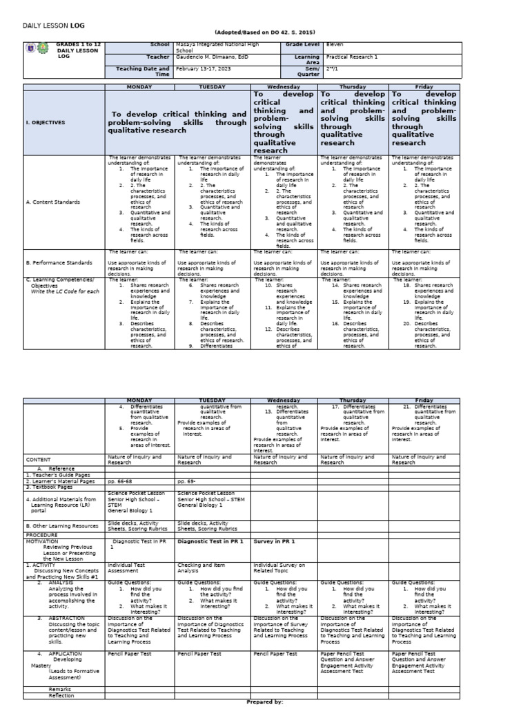 4as Template of DLL 2023 | PDF | Learning | Career & Growth