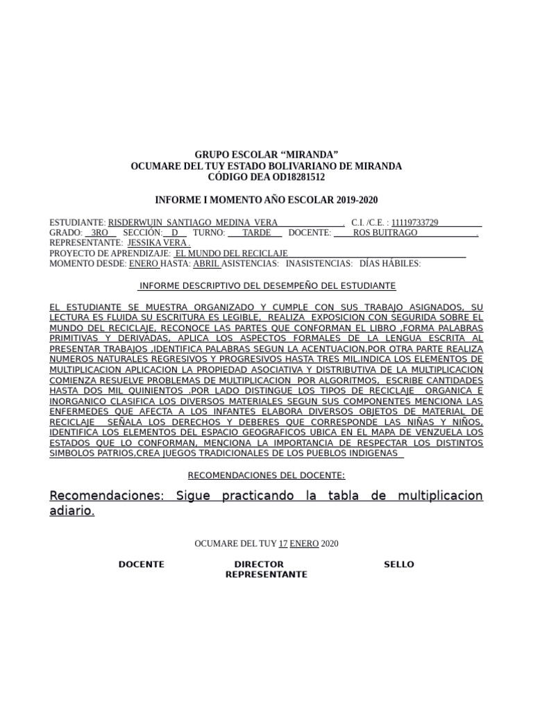 Boletas I Momento 2019 | PDF