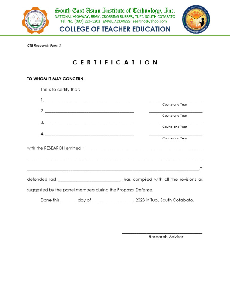 FORM 3 CERTIFICATION TO PROCEED | PDF