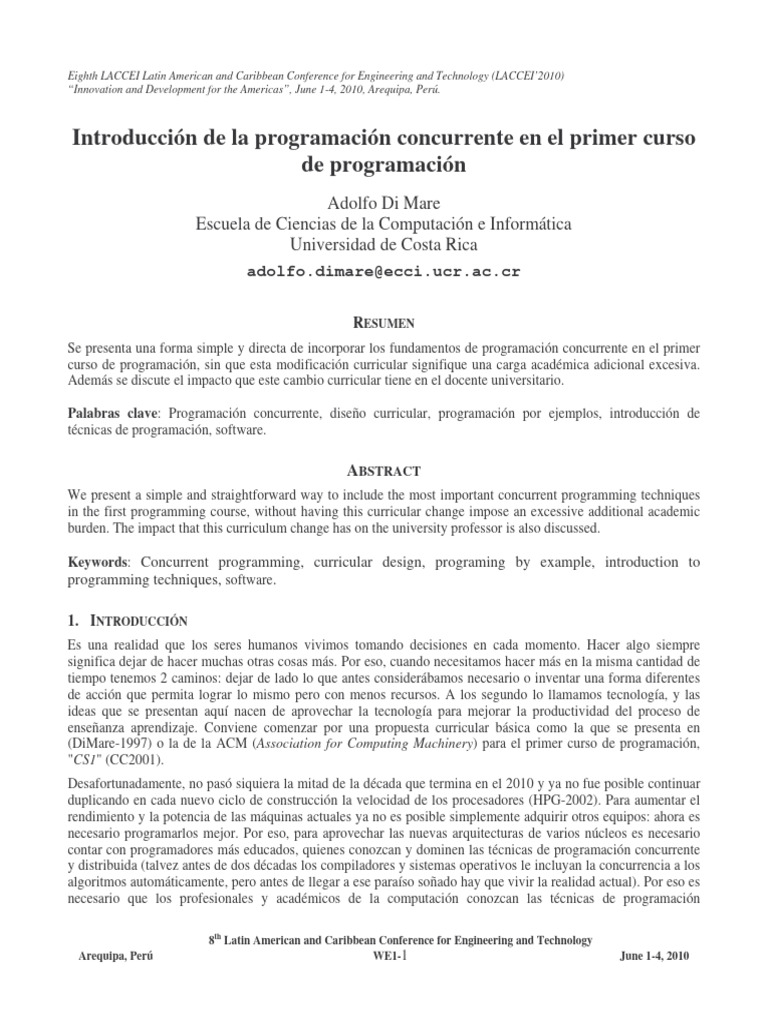 Introducción de La Programación Concurrente en El Primer Curso | PDF
