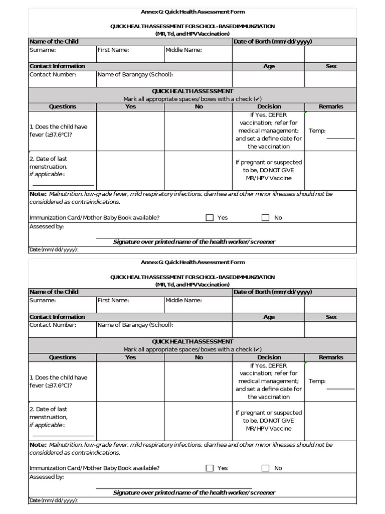 Quick Health Assessment Tool 2 | PDF