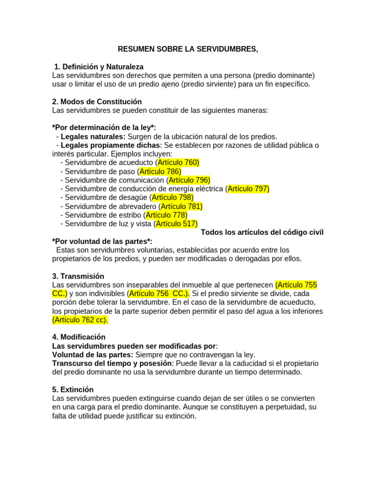 Resumen Sobre La Servidumbres | PDF | Consentimiento | Ley común