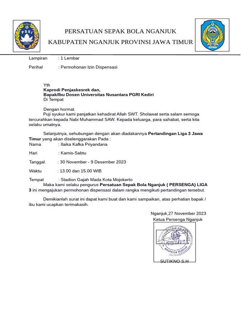 Dispensasi Persenga Kafka 1 2 | PDF