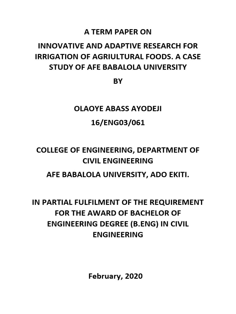 1586206947olaoye Abass Term Paper | PDF | Irrigation | Agriculture
