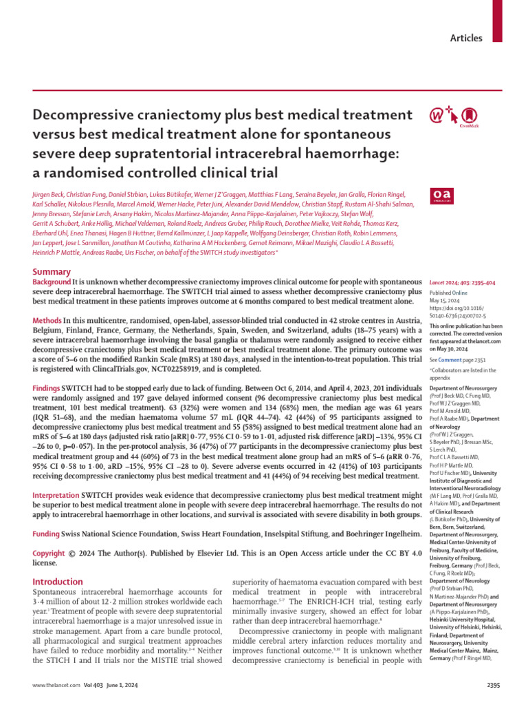 Decompressive Craniectomy Plus Best Medical Treatment Versus Best ...