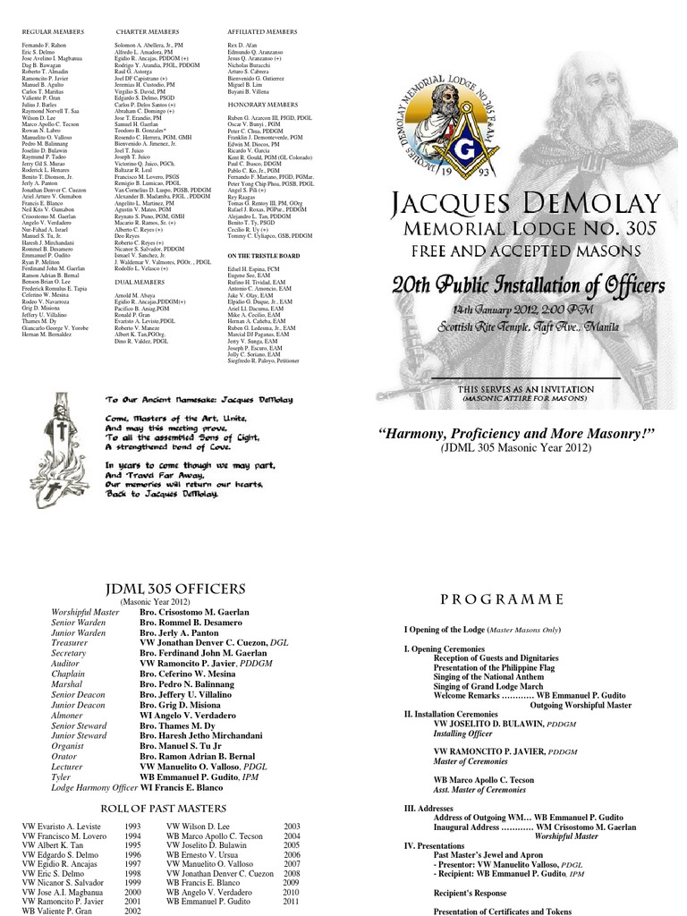 JDML305 Installation | PDF | Fraternities | Freemasonry