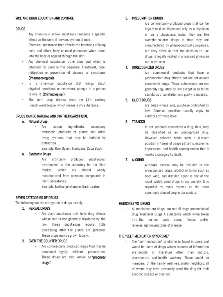 Vice and Drug Education and Control | PDF