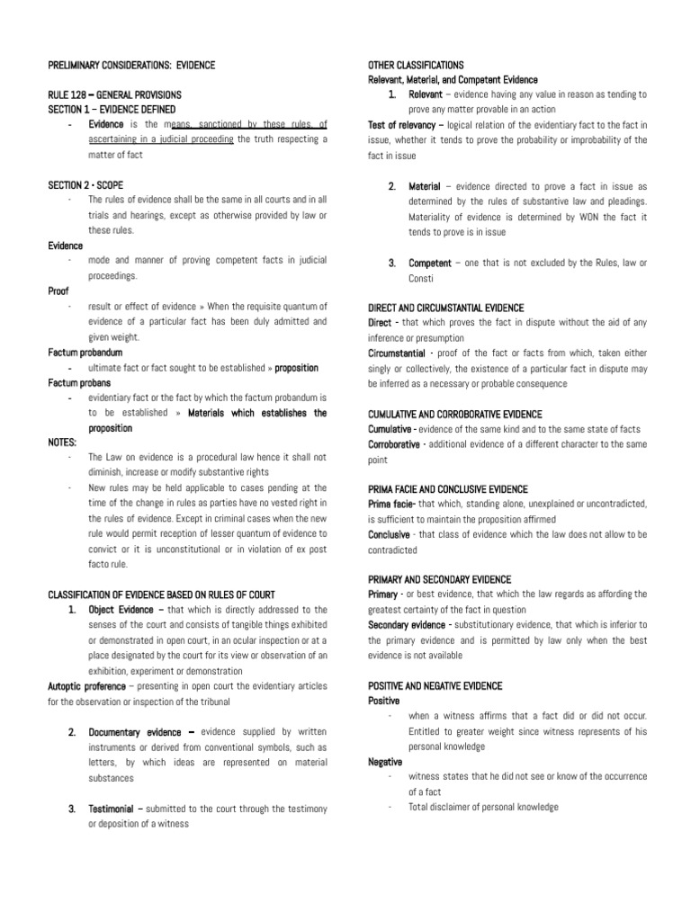 Preliminary Considerations - Evidence | PDF