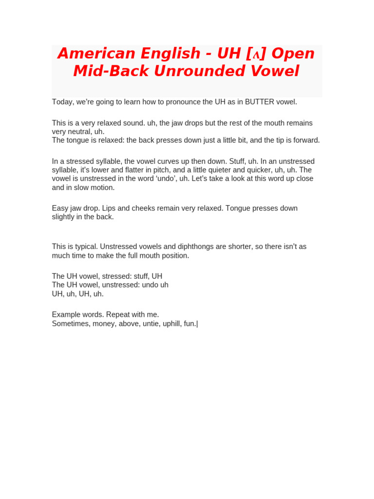 Vowel Sound (Ʌ) | PDF