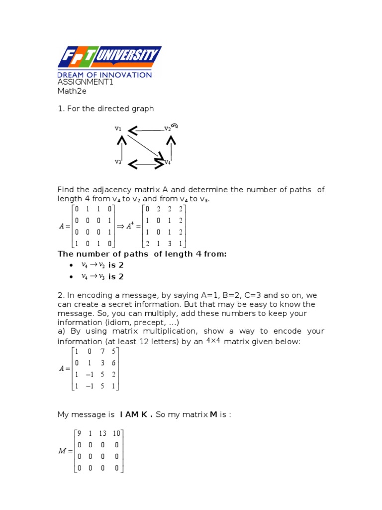 Assignment1 Khiemdmse60773 | PDF | Matrix (Mathematics) | Matrix Theory