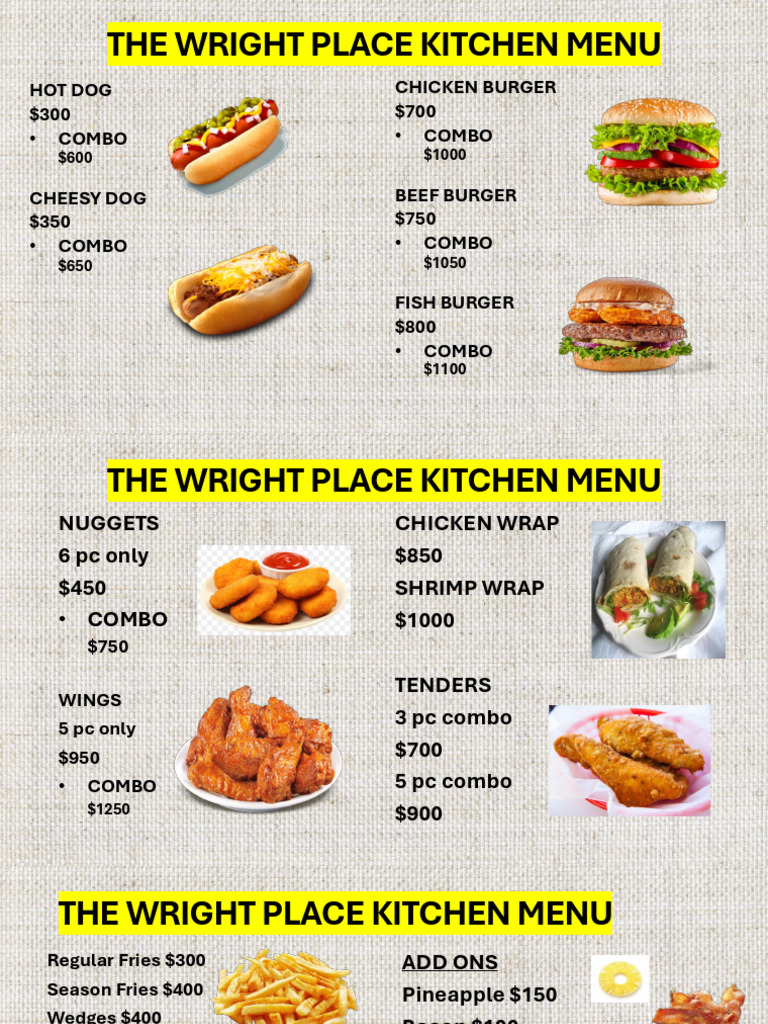 The Wright Place Kitchen Menu | PDF