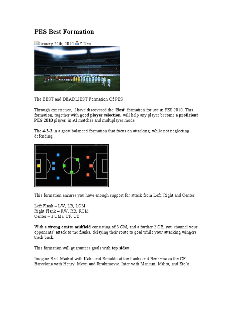 PES Best Formation | PDF | Forward (Association Football) | Teams