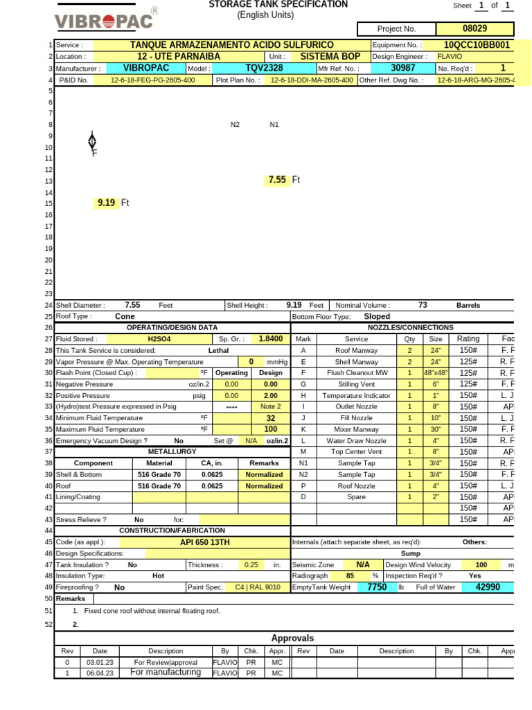 API 650 Tank Design Calculation | PDF