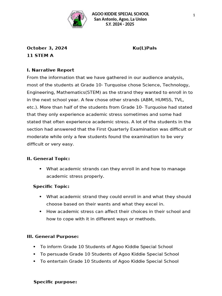 Speech Report Example | PDF